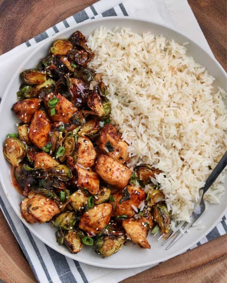 Air Fryer Sweet Chili Chicken and Brussels Sprouts