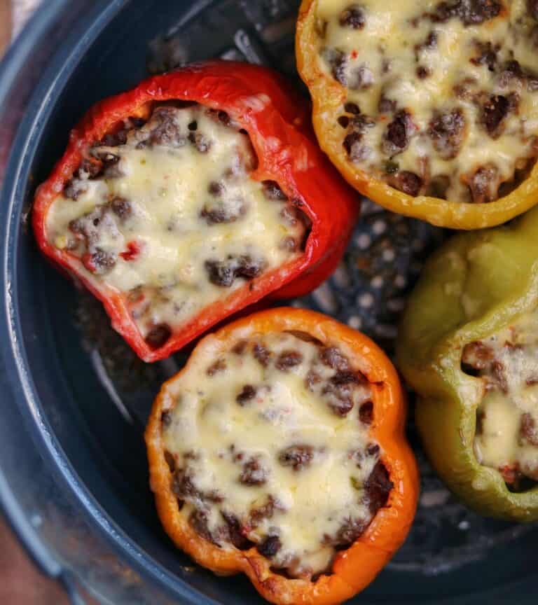 Easy Air Fryer Stuffed Peppers with Chipotle Cerveza Ground Beef