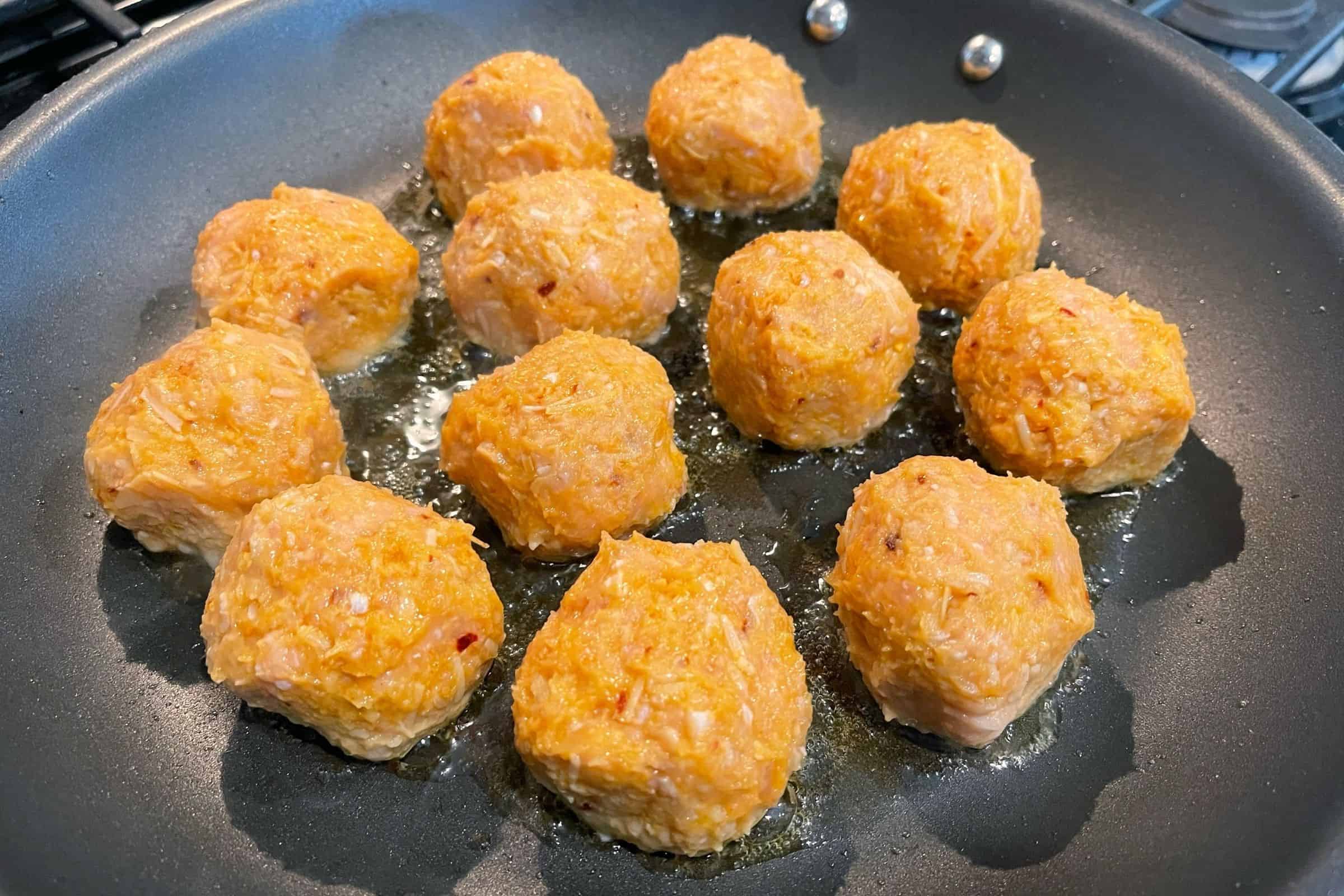 Pan Fried Firecracker Chicken Meatballs - Kinda Healthy Recipes