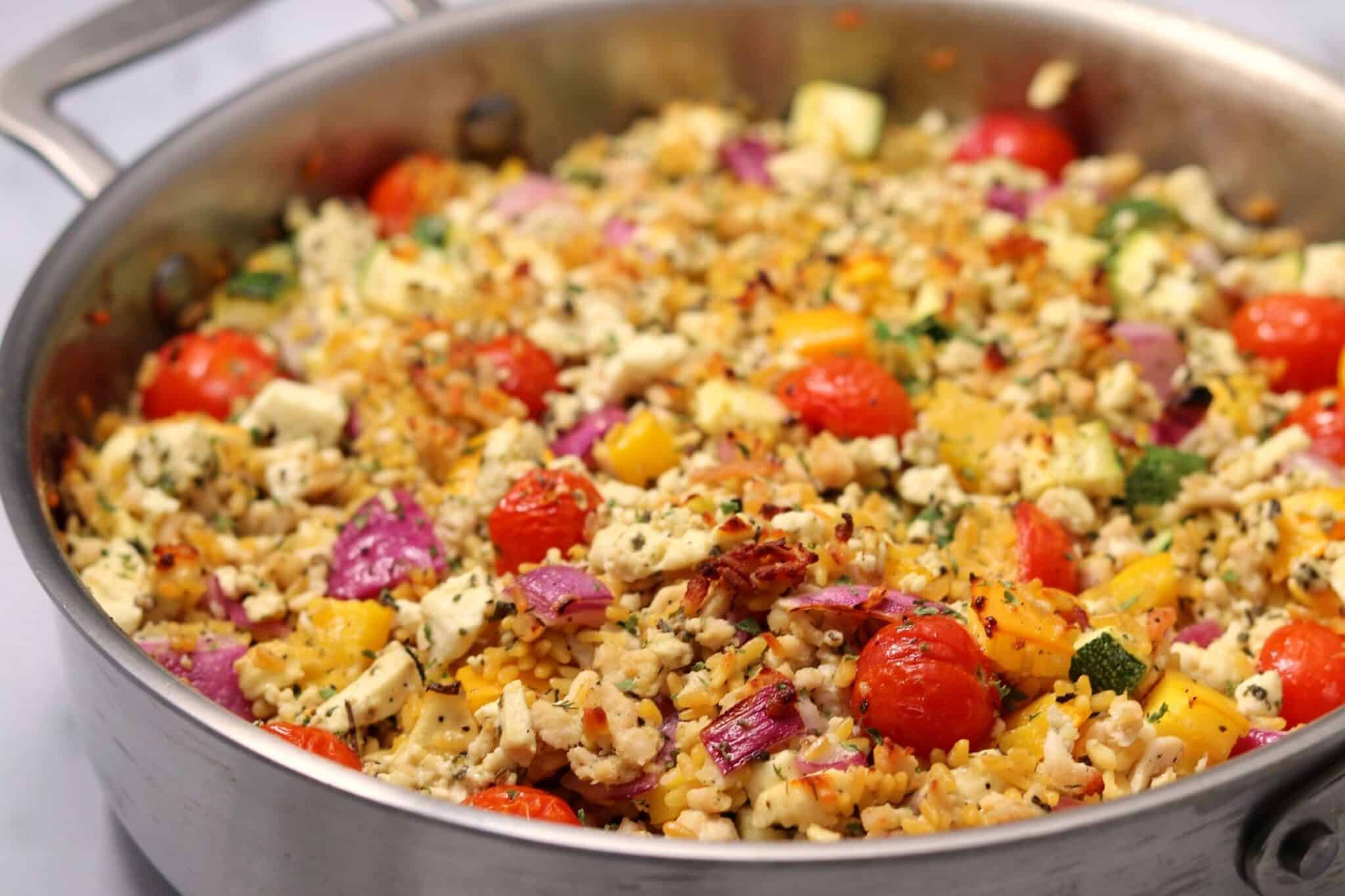 Greek Ground Chicken and Rice Skillet - Kinda Healthy Recipes