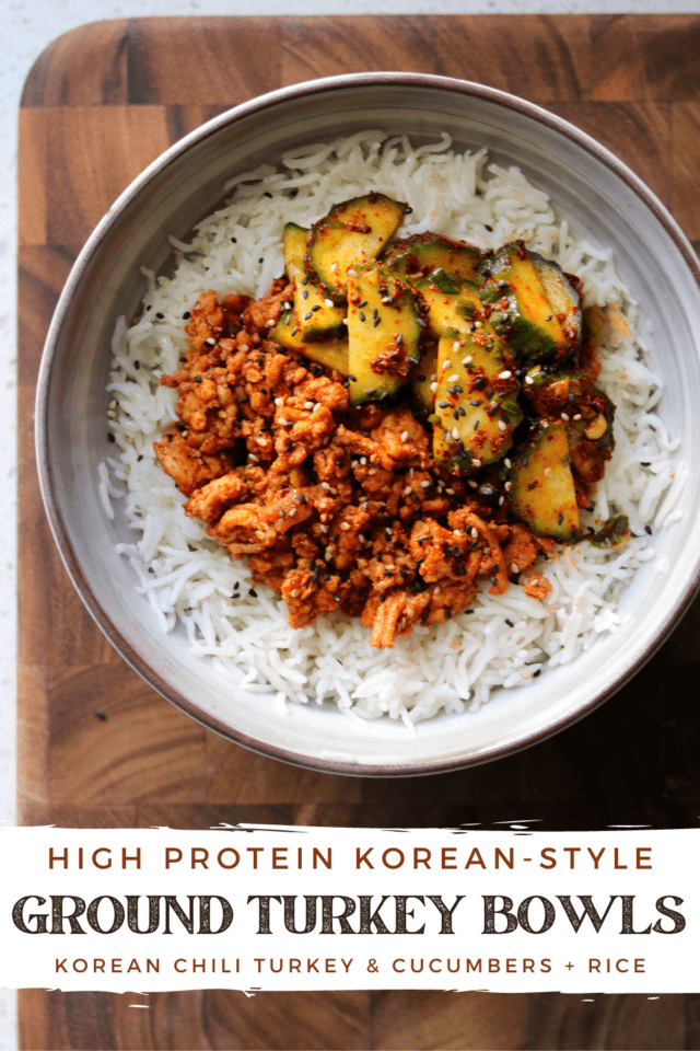 Korean Ground Turkey Rice Bowls with Cucumber Kimchi