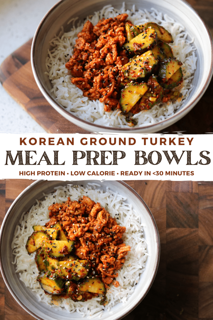 Korean Ground Turkey Rice Bowls with Cucumber Kimchi