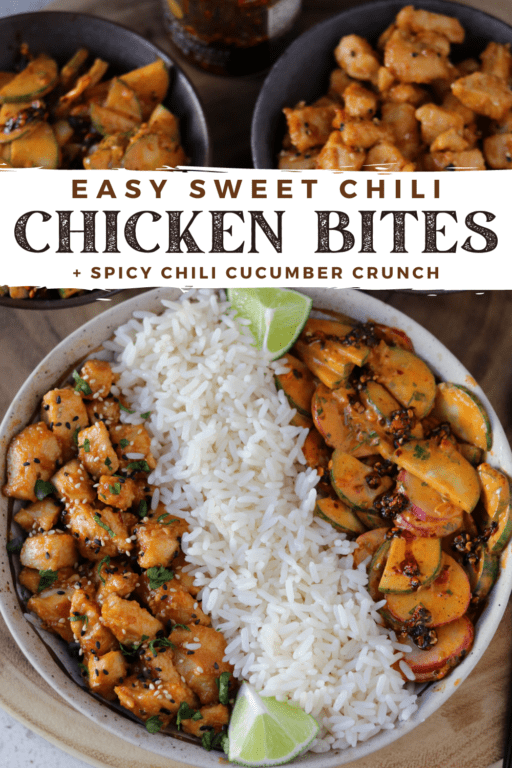 Sweet Chili Chicken Bites with Cucumber Crunch - Kinda Healthy Recipes