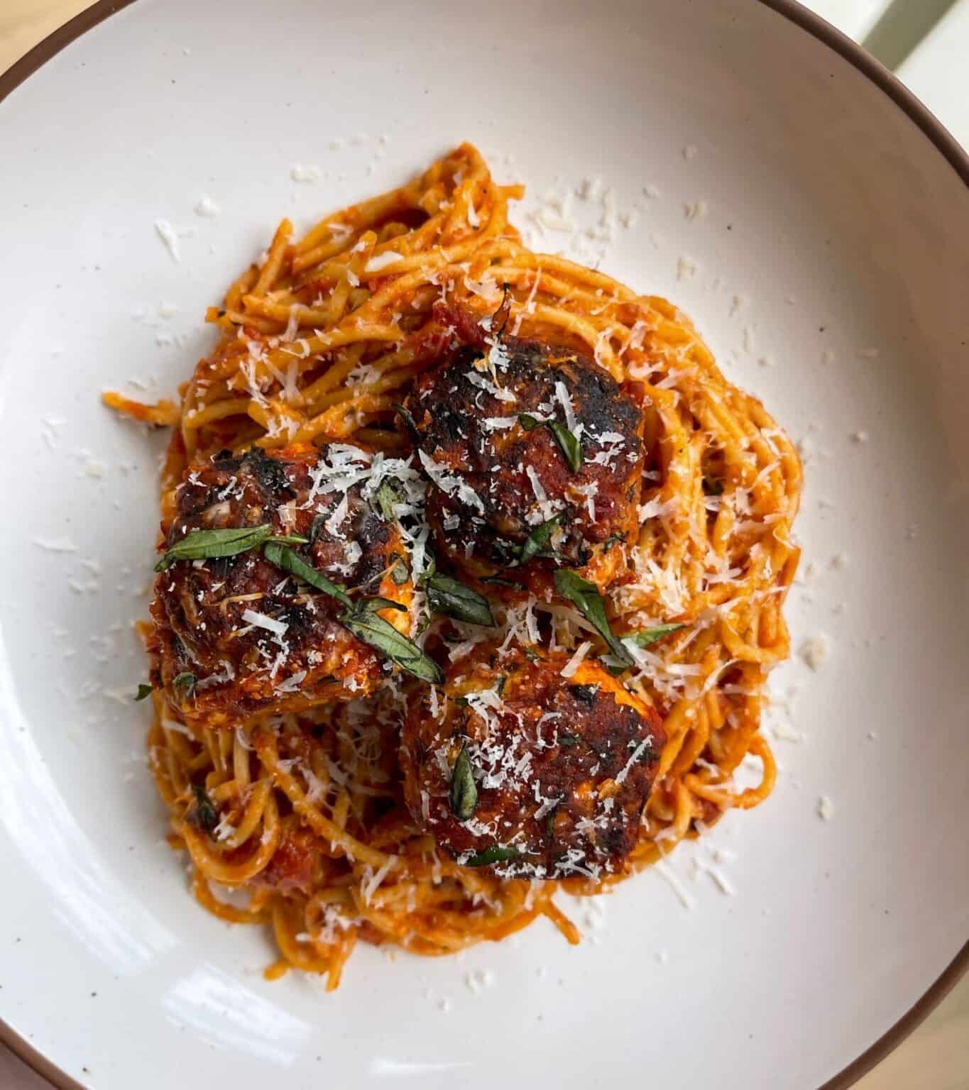 High Protein Spaghetti and Italian Chicken Meatballs