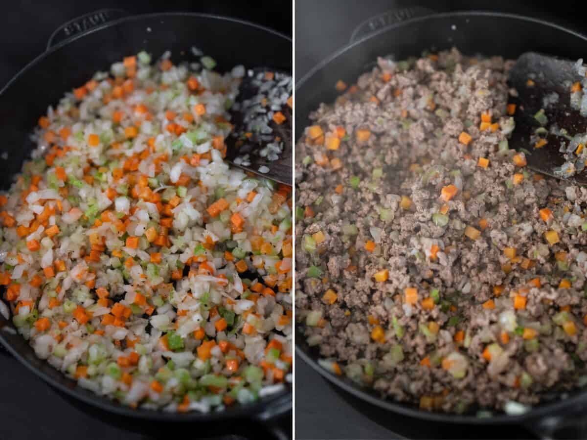 One Skillet Ground Beef Pot Pie - Kinda Healthy Recipes