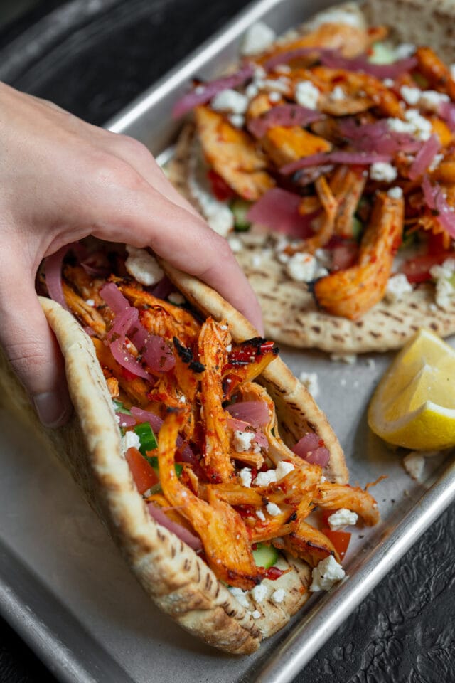 Honey Harissa Chicken Gyros with Leftover Rotisserie Chicken