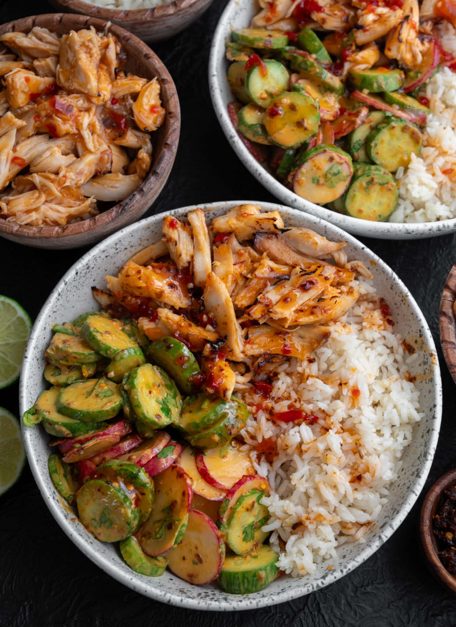 Thai Sweet Chili Rotisserie Chicken Bowls with Cucumber Crunch