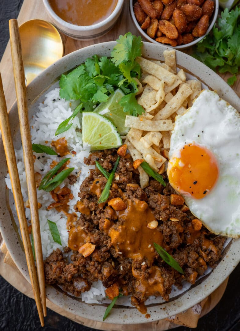 Thai Red Curry Ground Beef with Peanut Sauce