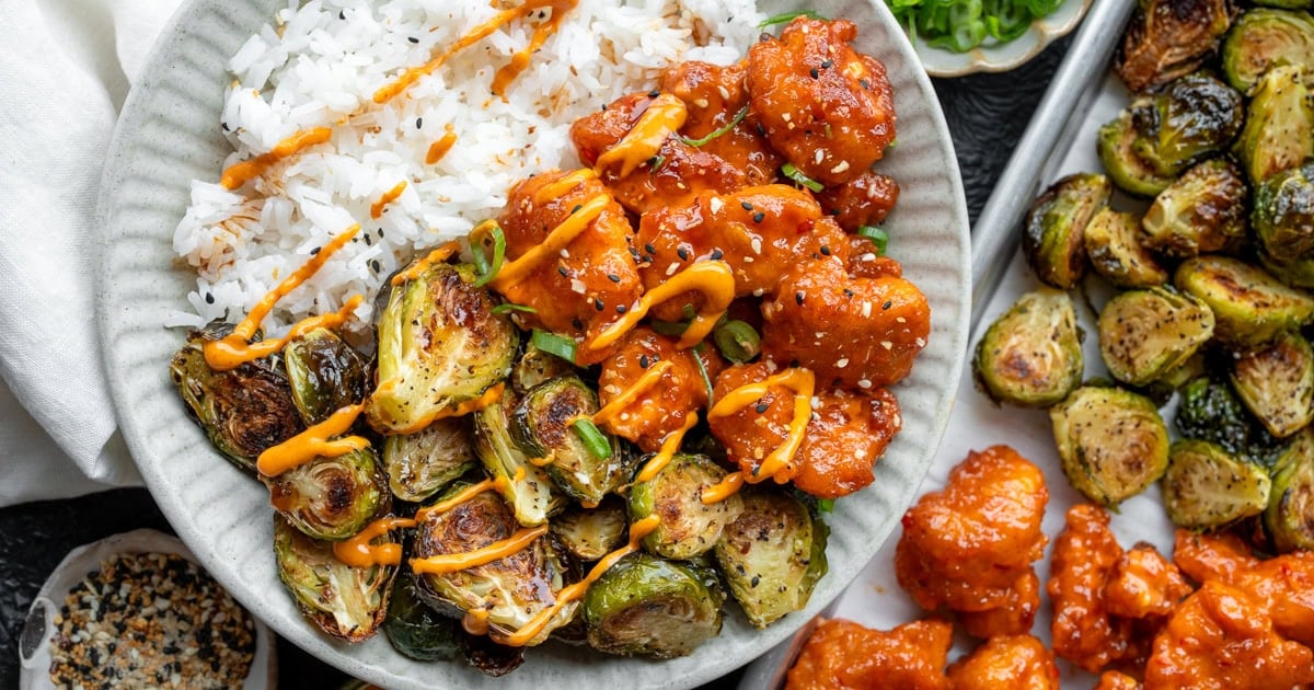Sheet Pan Bang Bang Chicken and Brussels Sprouts