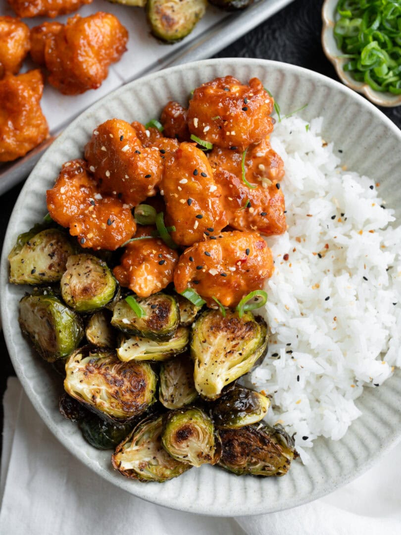 Sheet Pan Bang Bang Chicken and Brussels Sprouts