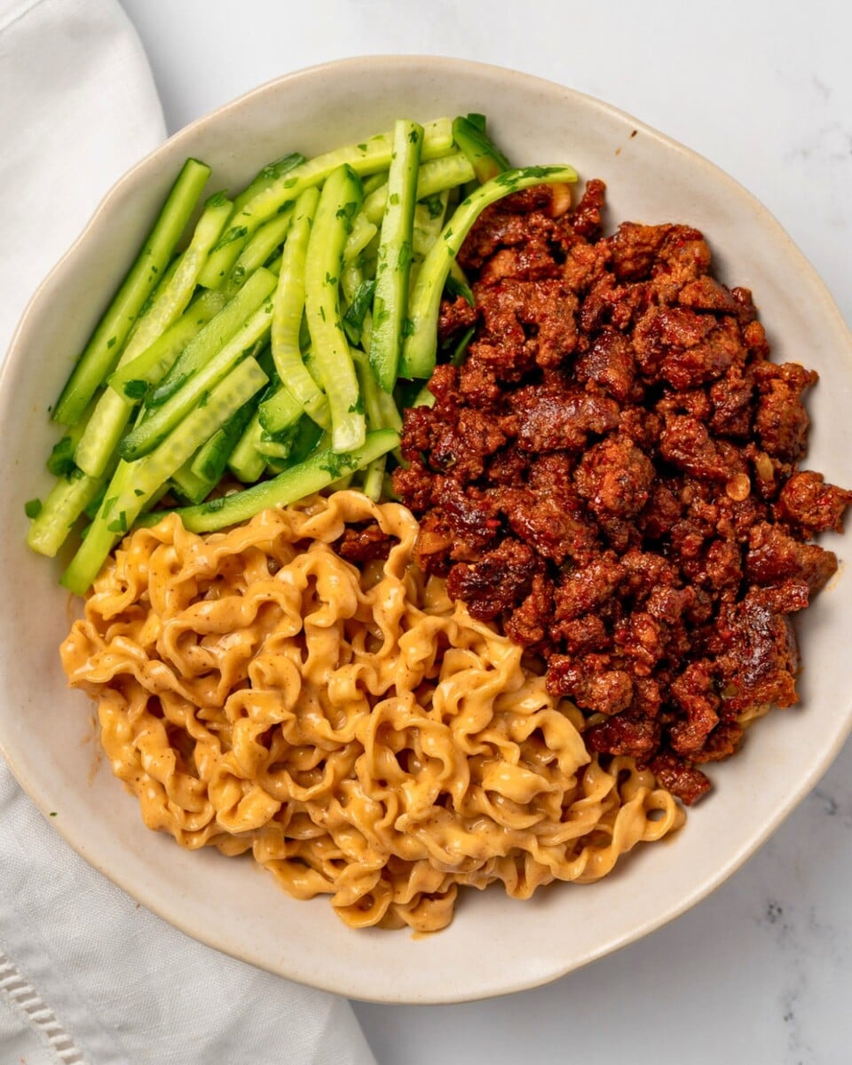 Creamy Sesame Noodles + Spicy Beef & Herby Cucumbers